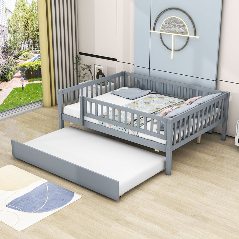 Harriet Bee Havva Wood Daybed with Twin Size Trundle and Fence Guardrails Reviews Wayfair